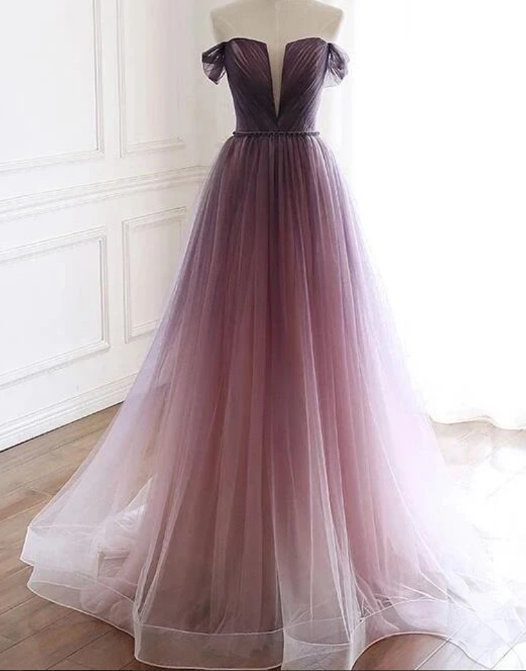 Tulle V-neckline Long Party Gown, Prom Dress on Luulla
