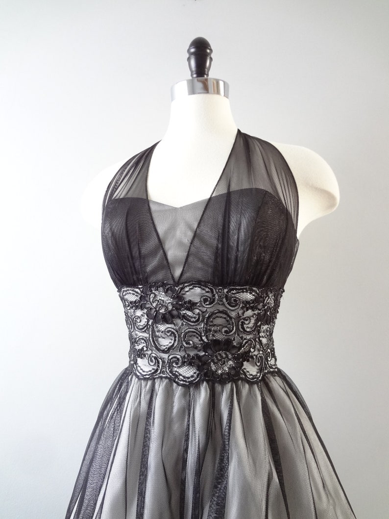 1990s Niki Livas Black Mesh Cocktail Prom Dress on Luulla