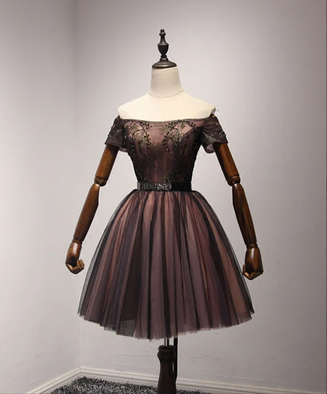 Cute Black Tulle Lace Short Prom Dress, Homecoming Dress on Luulla