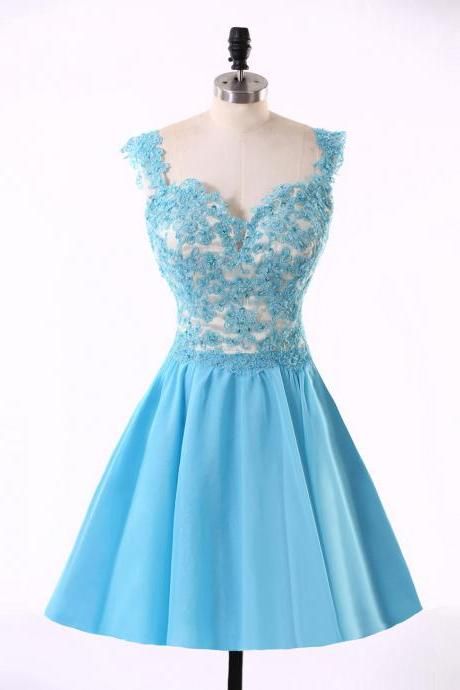 Lace Homecoming Dress, Satin Short Mini Prom Dress, A-line Backless ...