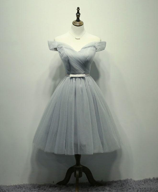 Simple Gray Tulle Short Prom Dress, Gray Tulle Bridesmaid Dress on Luulla