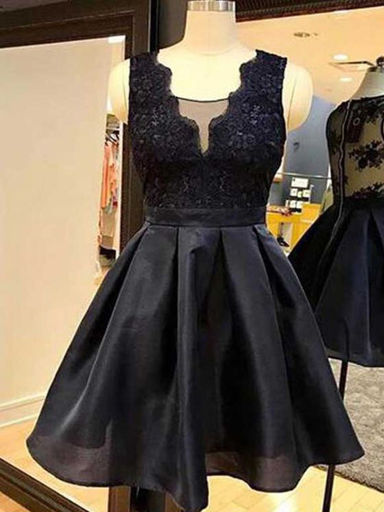 Black Organza Short Homecoming Dress, A Line Sleeveless Sweet Dress ...