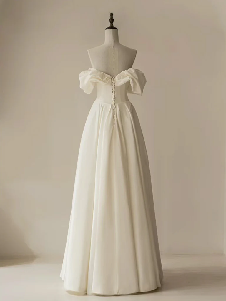 Prom Dresses, A-line Off Shoulder Ivory Satin Long Prom Dress, Ivory ...