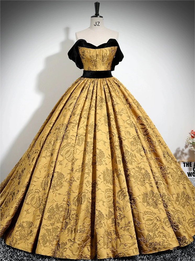Prom Dresses,a-line Off Shoulder Satin Gold Long Prom Dress, Gold Long ...