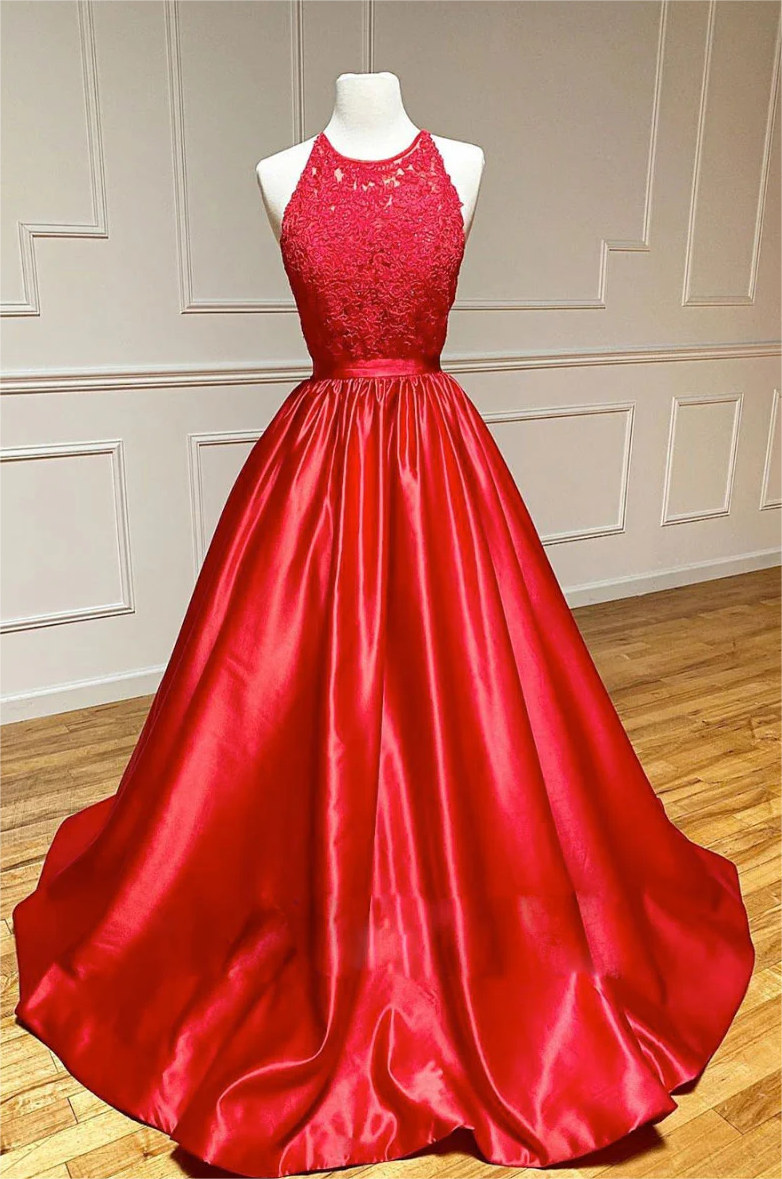 Prom Dresses,red A Line Satin Long Prom Dress Red Long Formal Dress on ...