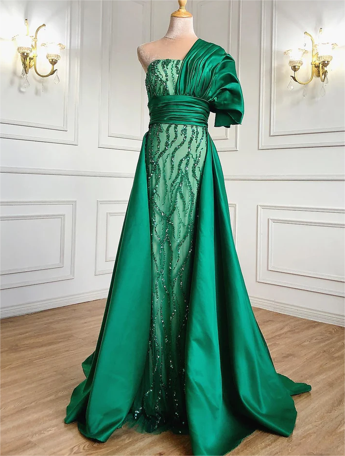 A-line Evening Gown Luxurious Dress Formal Sweep Brush Train Short ...