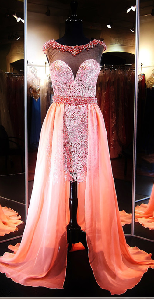 Prom Dress,modest Prom Dress,gorgeous Hi-lo Lace Illusion Evening Dress ...
