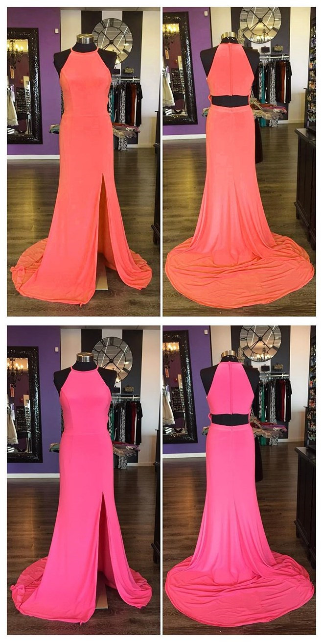 Prom Dress,modest Prom Dress,long Jersey Coral Pink Mermaid Prom ...