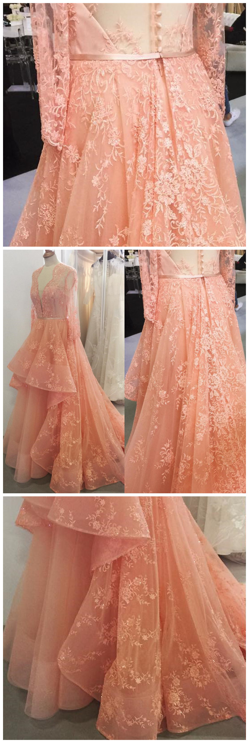 Prom Dress,modest Prom Dress,coral Prom Dresses,lace Prom Dresses,long ...