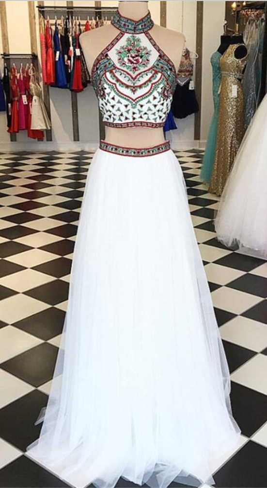 2 Piece Prom Gown,Two Piece Prom Dresses,2 Pieces Party Dresses,Tulle ...