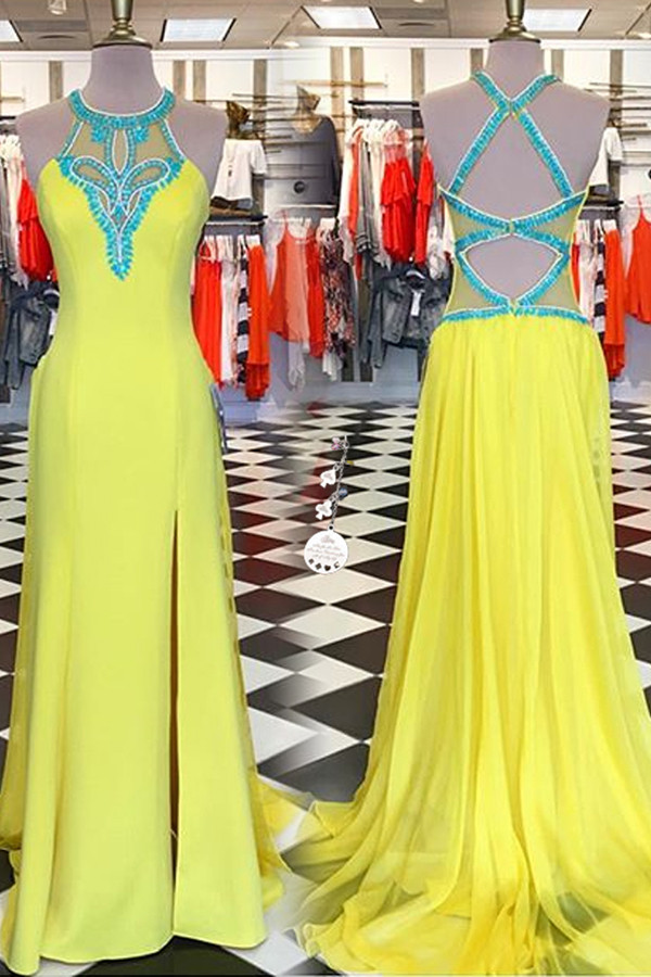 Yellow Long Prom Dresses,beading Prtom Gowns,prom Dresses,for Teens ...