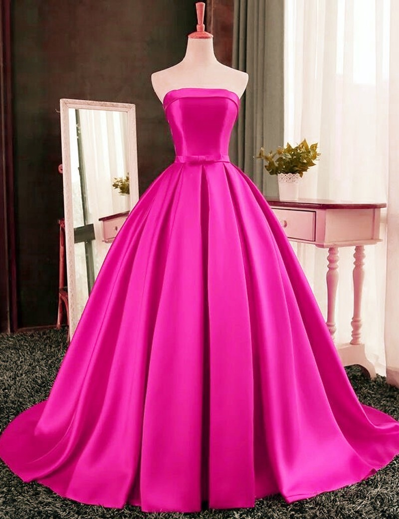 A-line Satin Prom Dress,strapless Prom Dresses,high Quality Graduation ...