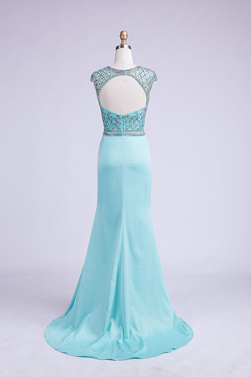 Women's Cap Sleeve Beaded Collar Backless Trailing Prom Dresses on Luulla